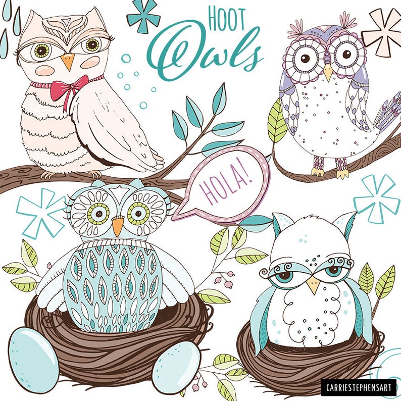 Hoot Owl Clipart Owl Graphic Download PNG Files Printables - Etsy