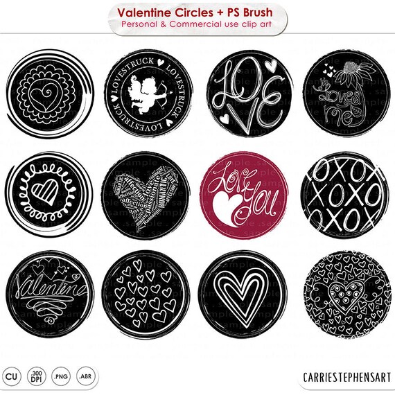 Valentine Circle Clip Art, 3 inch Round Images, Circle Digital Stamps ...