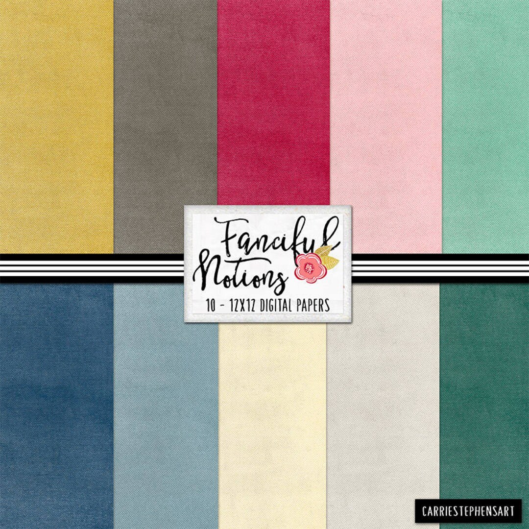 Retro Digital Paper, Red, Blue & Gold Solid Digital Cardstock Linen ...