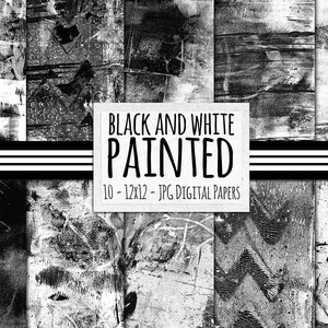 Black & White Background Textures, Painted Canvas Digital Paper ...