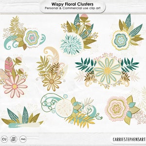 Wispy Floral Clip Art, Foliage & Flower Clusters, Flower Clipart ...