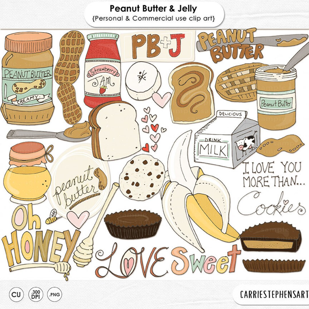 Peanut Butter & Jelly Clip Art, Sweet Treat Chocolate and Banana, Kids ...