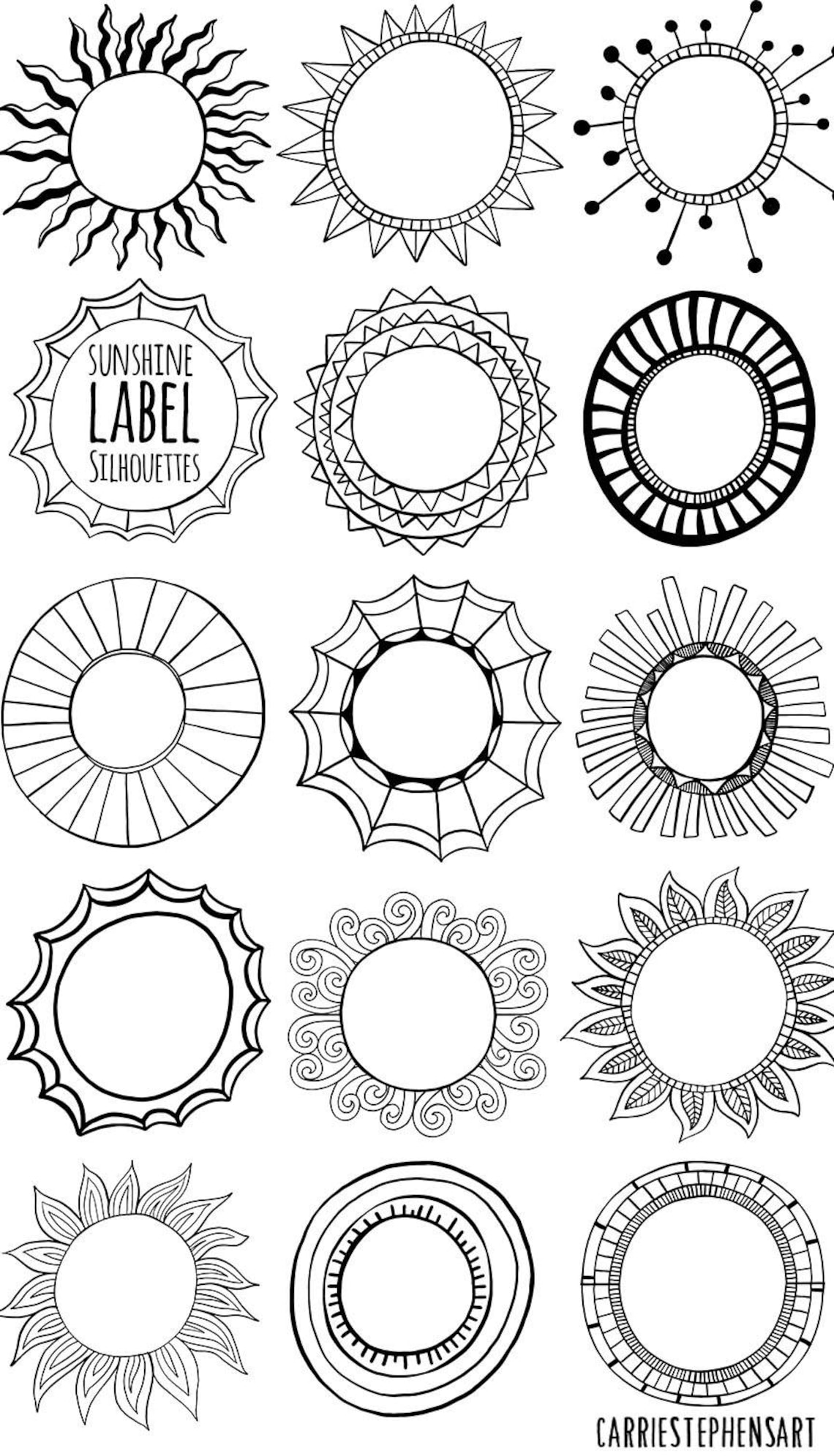 Sunshine Labels Circle Doodle Border Clip Art Printable | Etsy