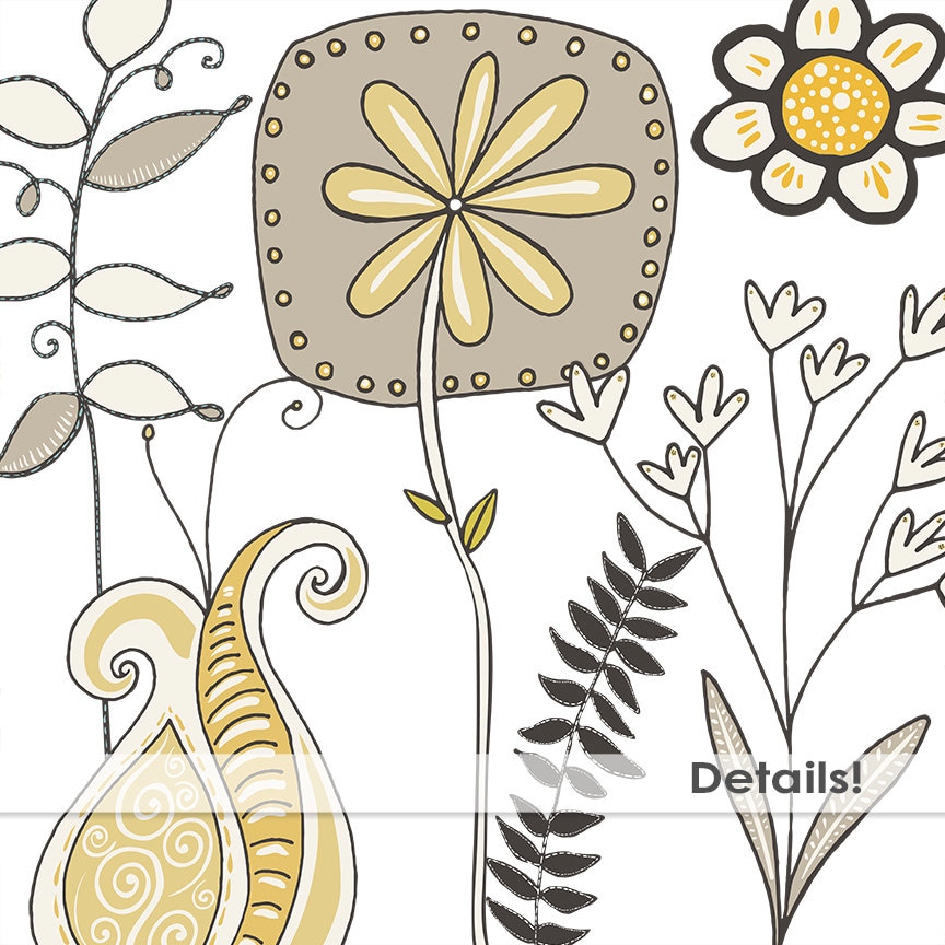 Gray & Yellow Modern Flower Clip Art Flower Digital Clipart - Etsy