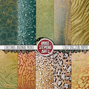 Christmas Animal Print Digital Paper, Leopard Pattern Textured ...