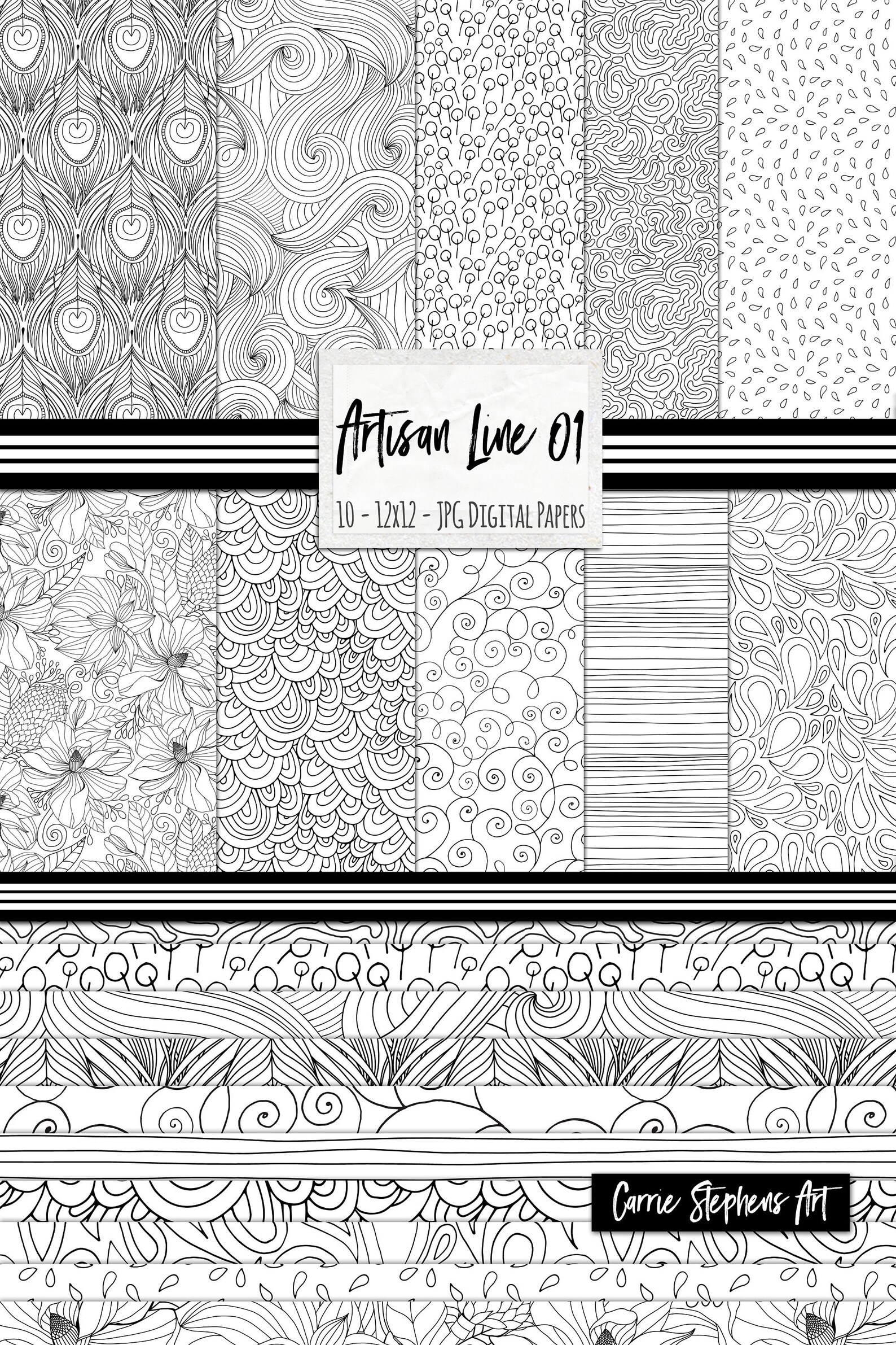 Black and White Digital Background Bundle, Digital Paper Bundle ...