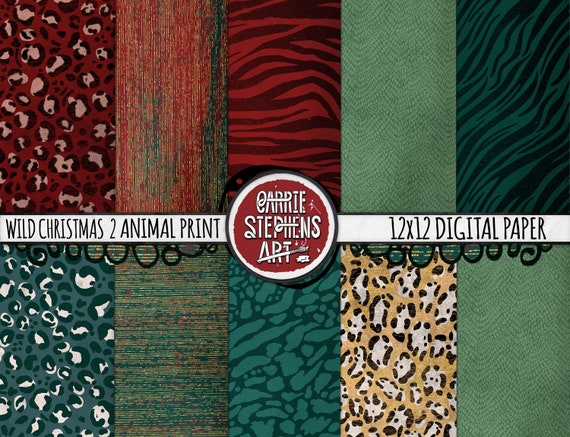 Christmas Digital Paper, Wild Animal Print Pattern, Textured ...