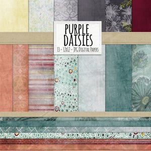 Floral Digital Paper Pack, Daisies Purple Digital Scrapbooking Paper ...