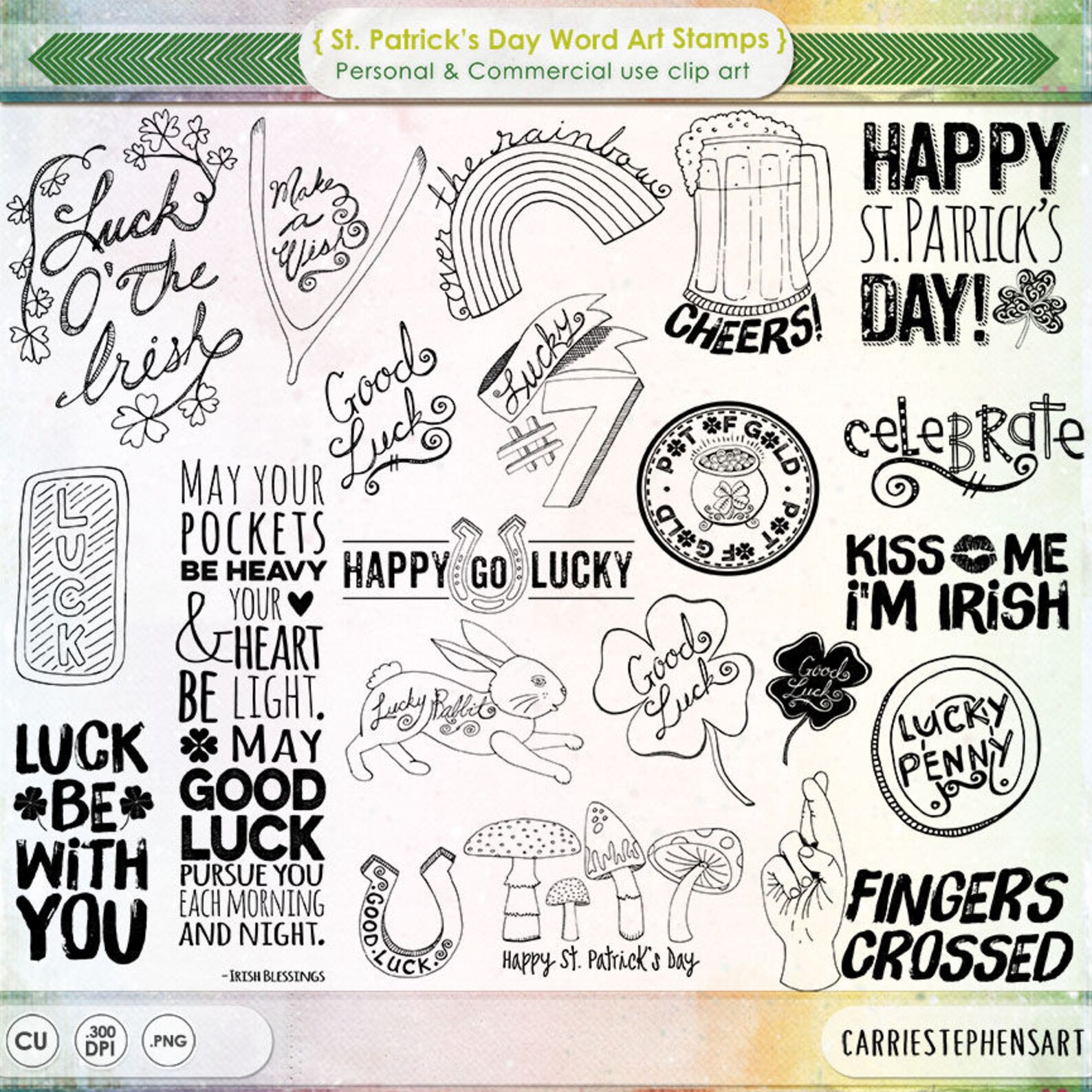 St Patrick's Word Art Digital Stamps Photoshop Brush - Etsy