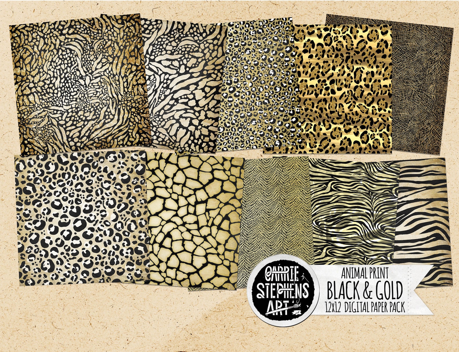 Black & Gold Animal Print Digital Paper Patterns - Etsy