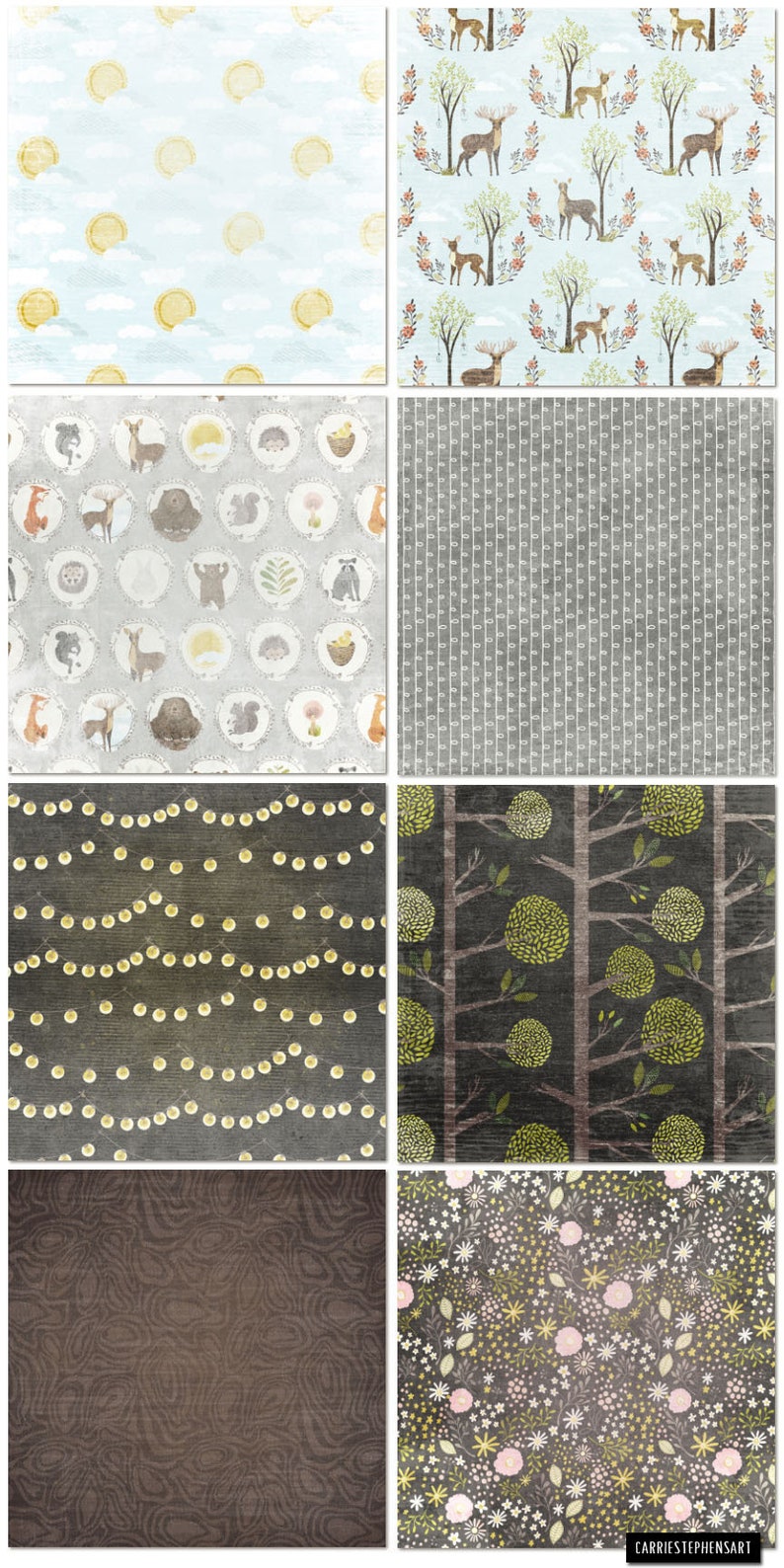 Woodland Animal Digital Scrapbook Paper, Printable Background Texture ...