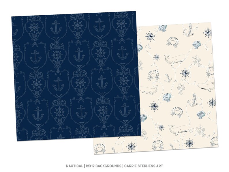 Nautical Digital Paper, Anchor Pattern, Summer Nautical Wedding ...