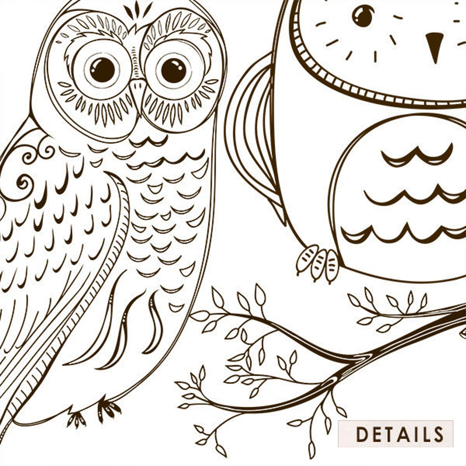 Owl Digital Stamp Outline Cute Woodland Owl Line Art PNG - Etsy