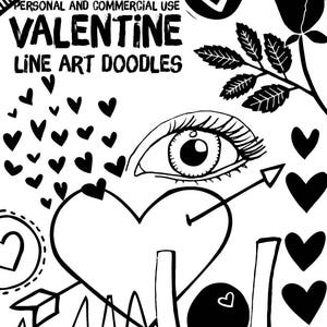 Valentine Doodle Clip Art, Heart Digital Stamps, Lock & Key, Love, Eyes ...