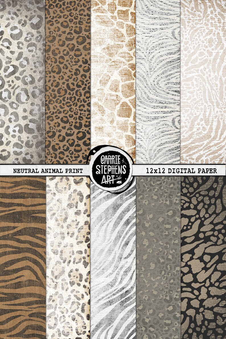 Neutral Animal Print Digital Scrapbook Paper Printable | Etsy