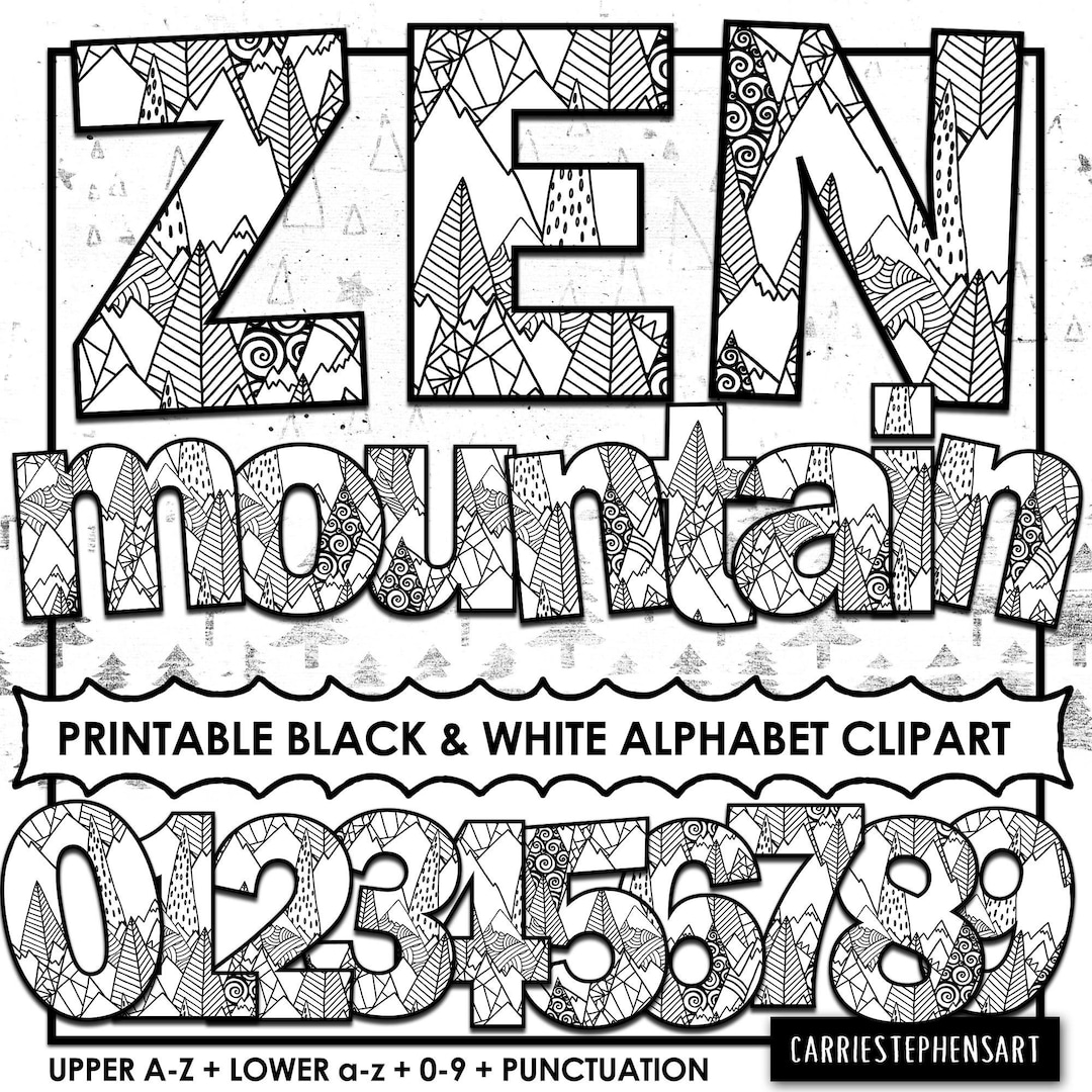 Alphabet Clipart, PRINTABLE Bulletin Board Letters, Zen Mountain Black ...