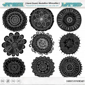 Zen Hand-drawn Medallion Clipart, Circle Mandala Line Art Illustrations ...