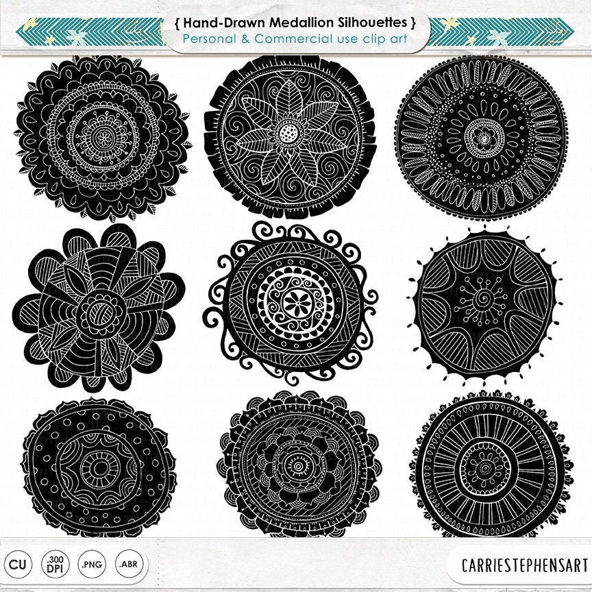 Zen Hand-drawn Medallion Clipart, Circle Mandala Line Art Illustrations ...