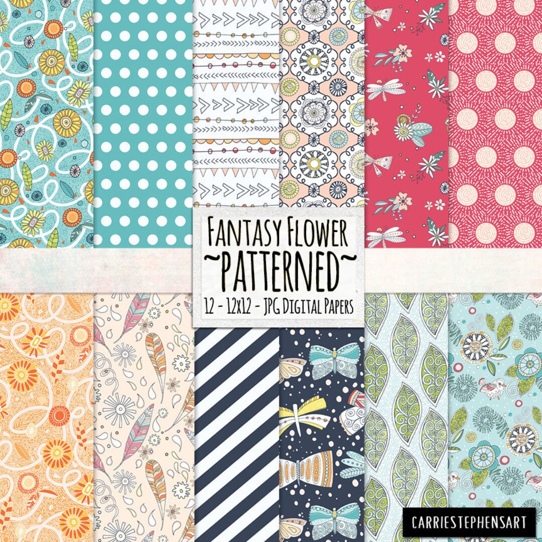 Butterfly Digital Paper, Spring Fantasy Floral Background Paper, Peach ...