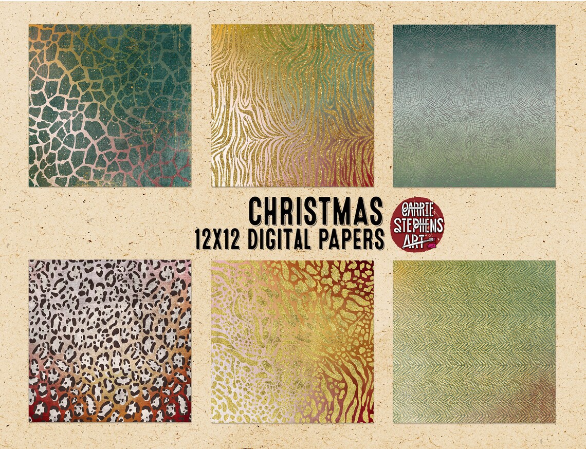 Christmas Animal Print Digital Paper, Leopard Pattern Textured ...