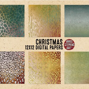 Christmas Animal Print Digital Paper, Leopard Pattern Textured ...