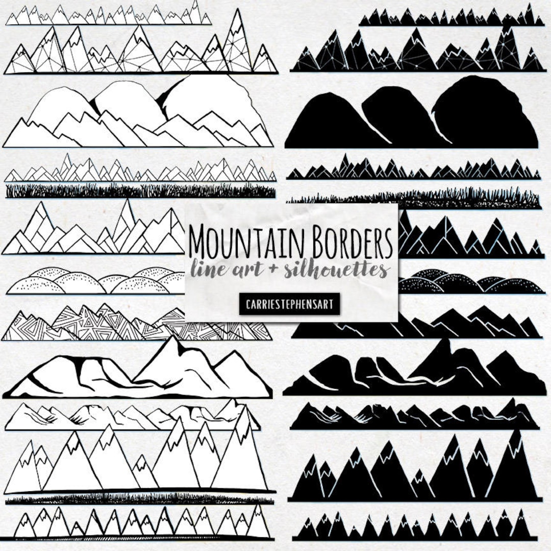Mountain Border Clipart, Camping Graphics, Geometric, Modern PNG Line ...