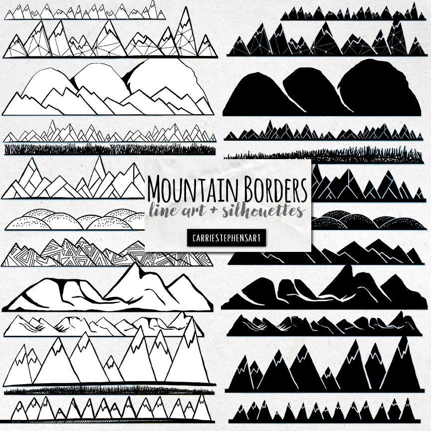 Mountain Border Clipart, Camping Graphics, Geometric, Modern PNG Line ...