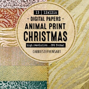 Christmas Animal Print Digital Paper, Leopard Pattern Textured ...