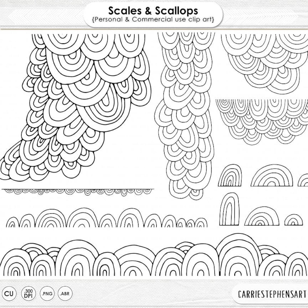 Photoshop Digital Overlays, Scallop Border Clip Art, Decorative Doodles ...