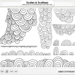 Photoshop Digital Overlays, Scallop Border Clip Art, Decorative Doodles ...