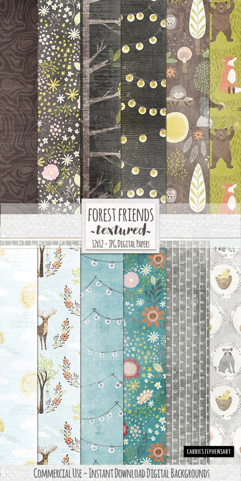 Woodland Animal Digital Scrapbook Paper, Printable Background Texture ...