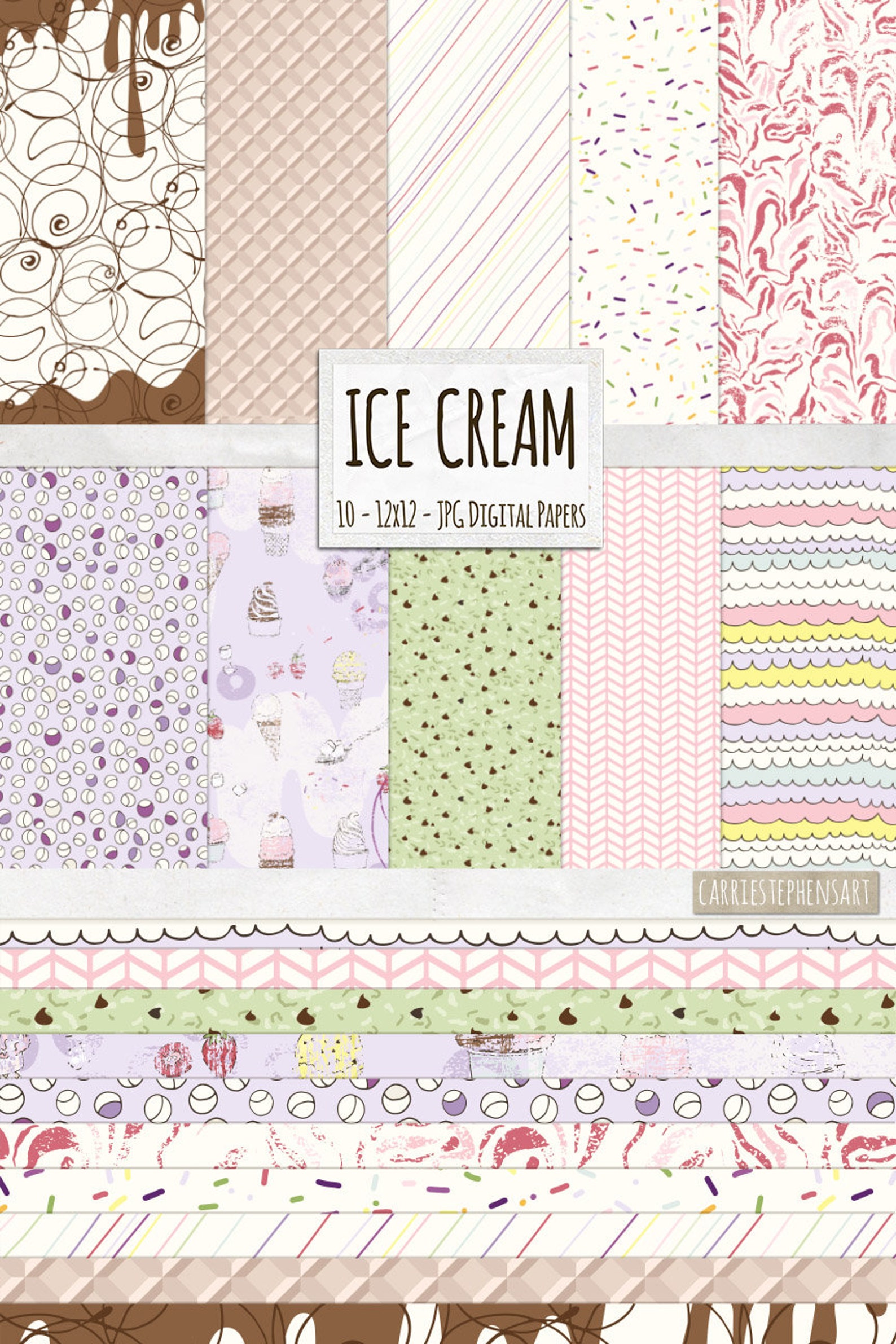 Ice Cream Backgrounds, Sweet Summer Treats Digital Paper, Pink and ...