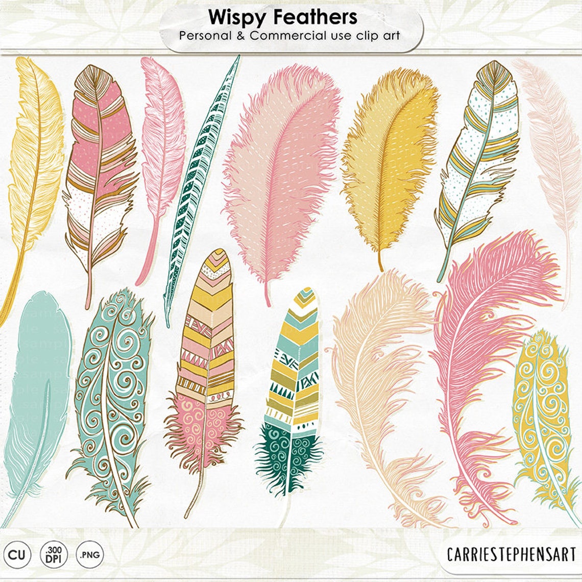 Boho Feather Clipart Hand-drawn PNG Download Printables for - Etsy
