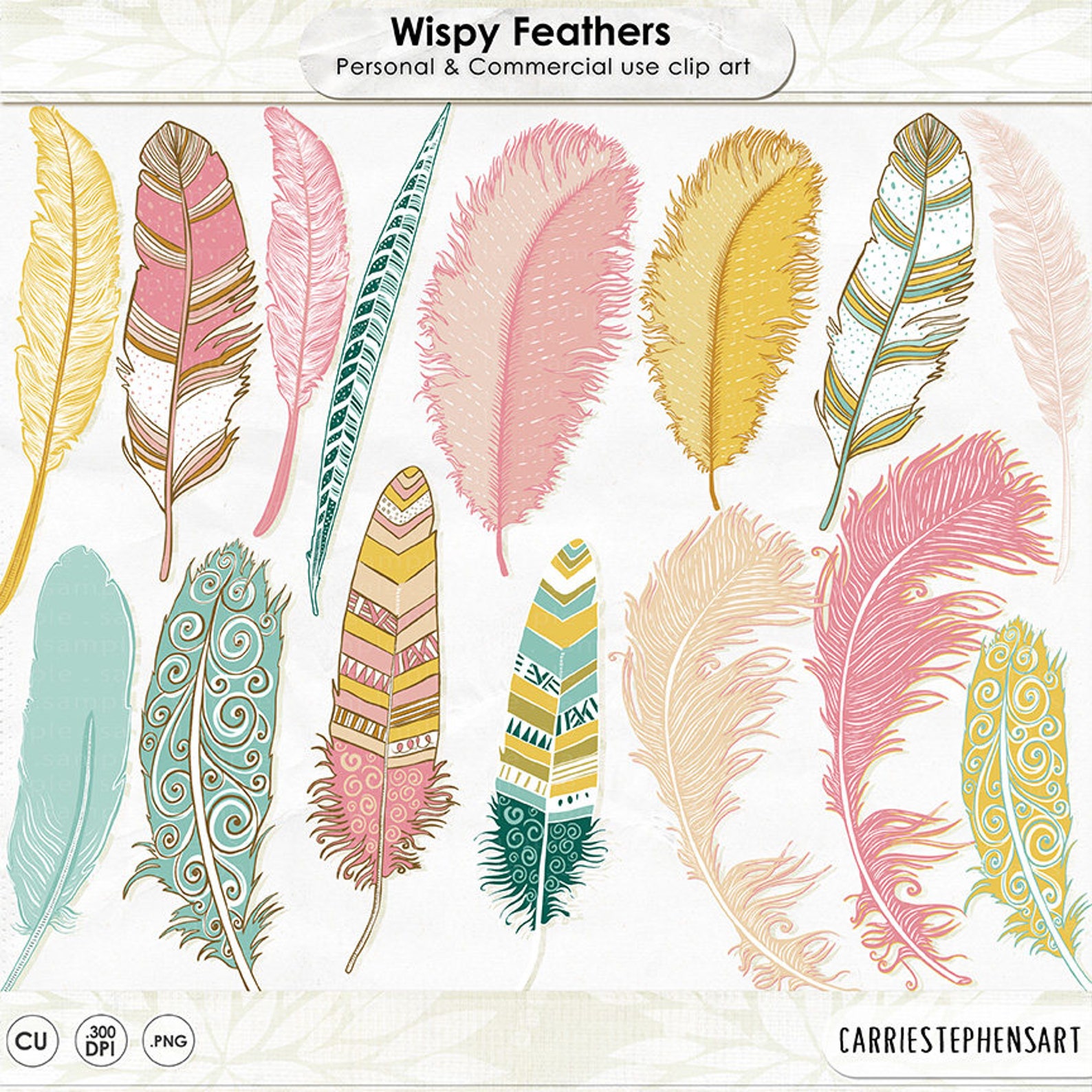 Boho Feather Clipart Hand-drawn PNG Download Printables for - Etsy