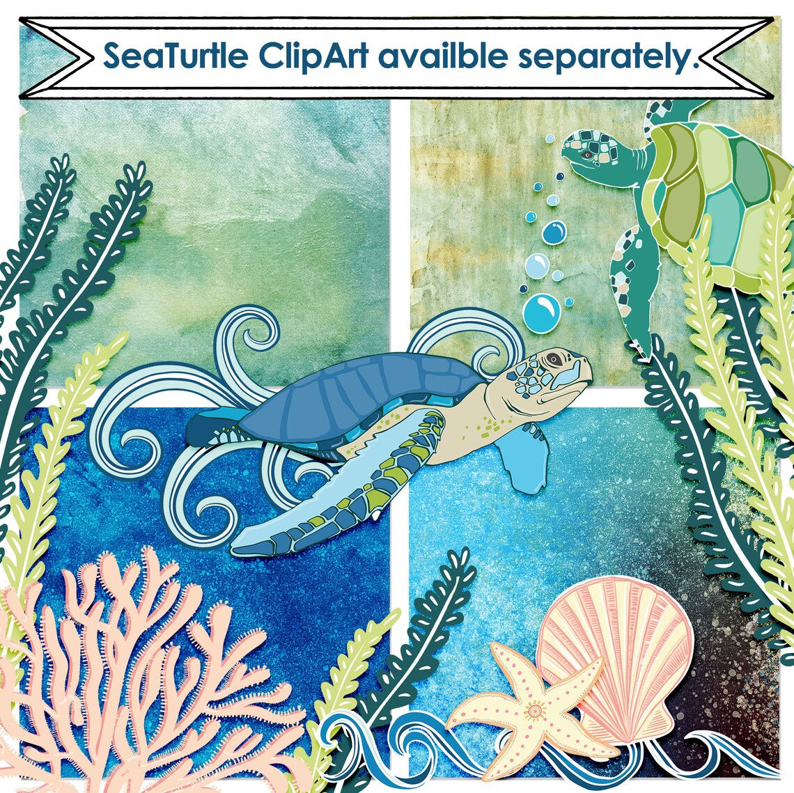 Blue & Green Watercolor Digital Paper Aqua Teal Background - Etsy