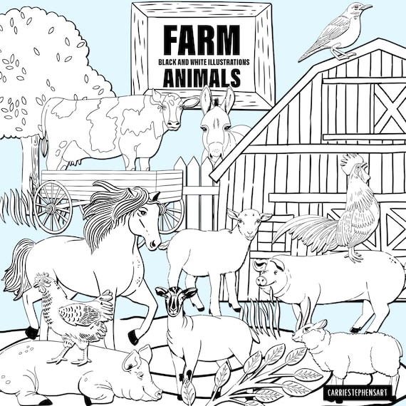 Farm Animals Clip Art Black And White