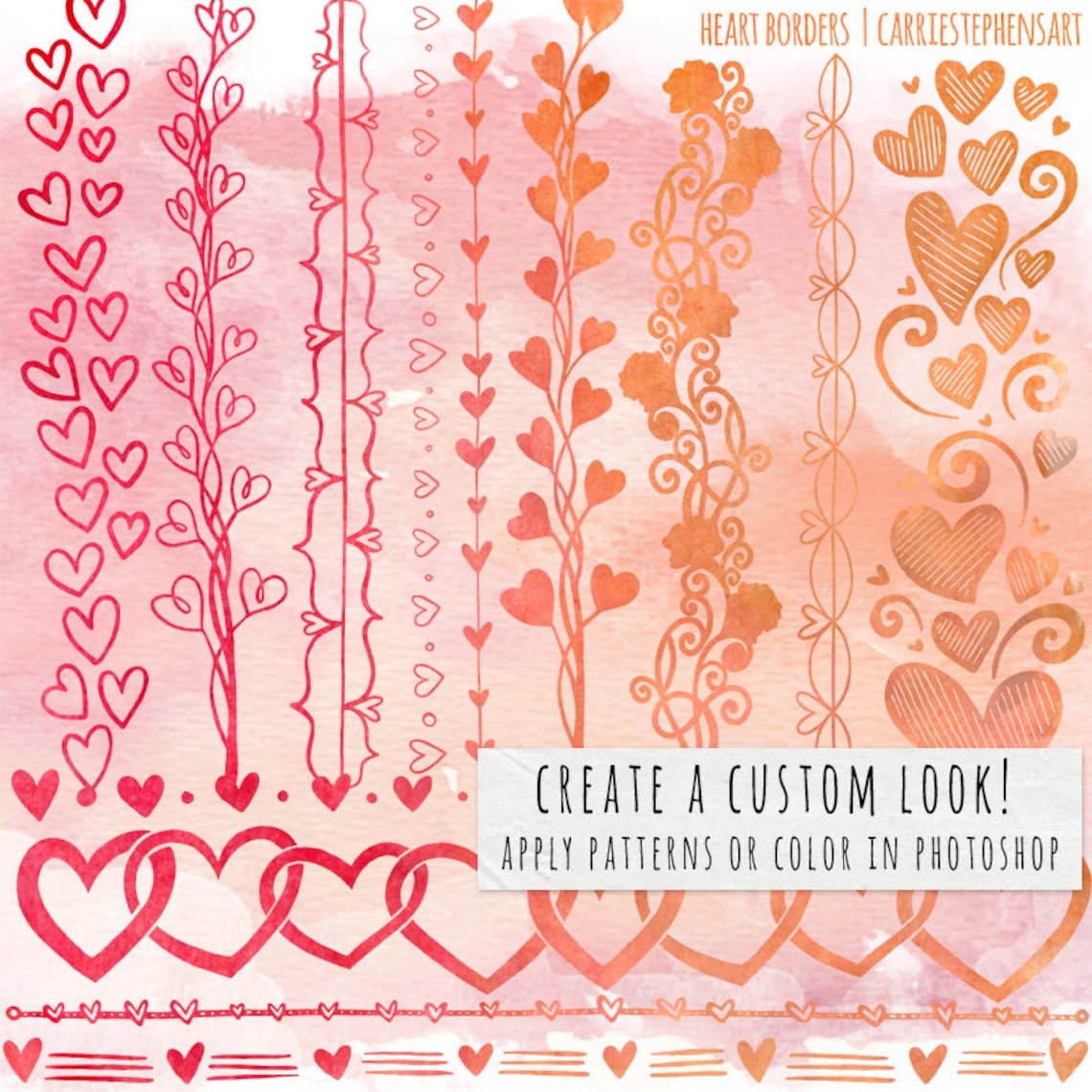 Line Heart Border Clipart Heart Digital Stamps Printable - Etsy