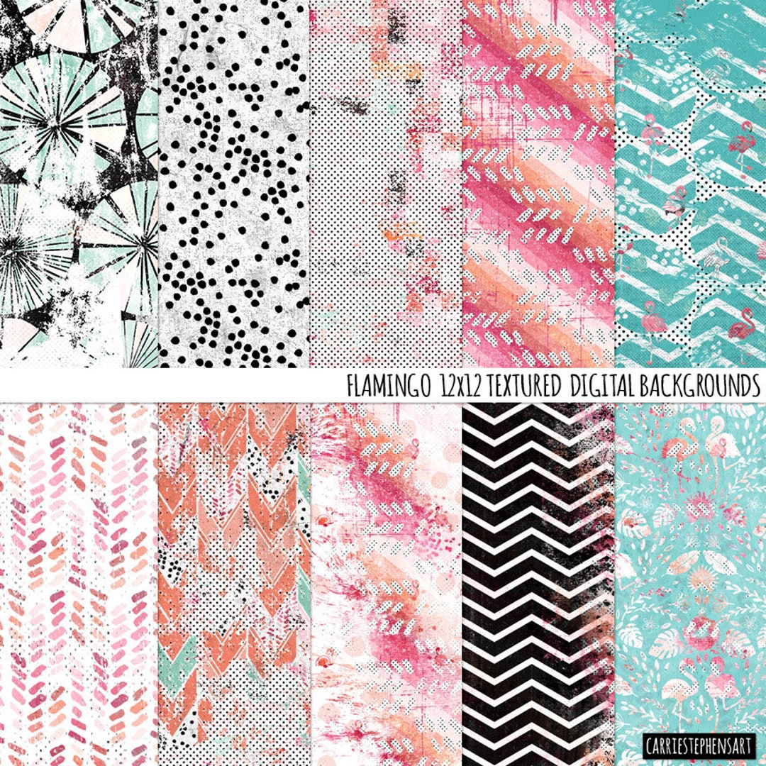 Flamingo Digital Paper Patterns, Pink, Black Shabby Chic Scrapbook ...