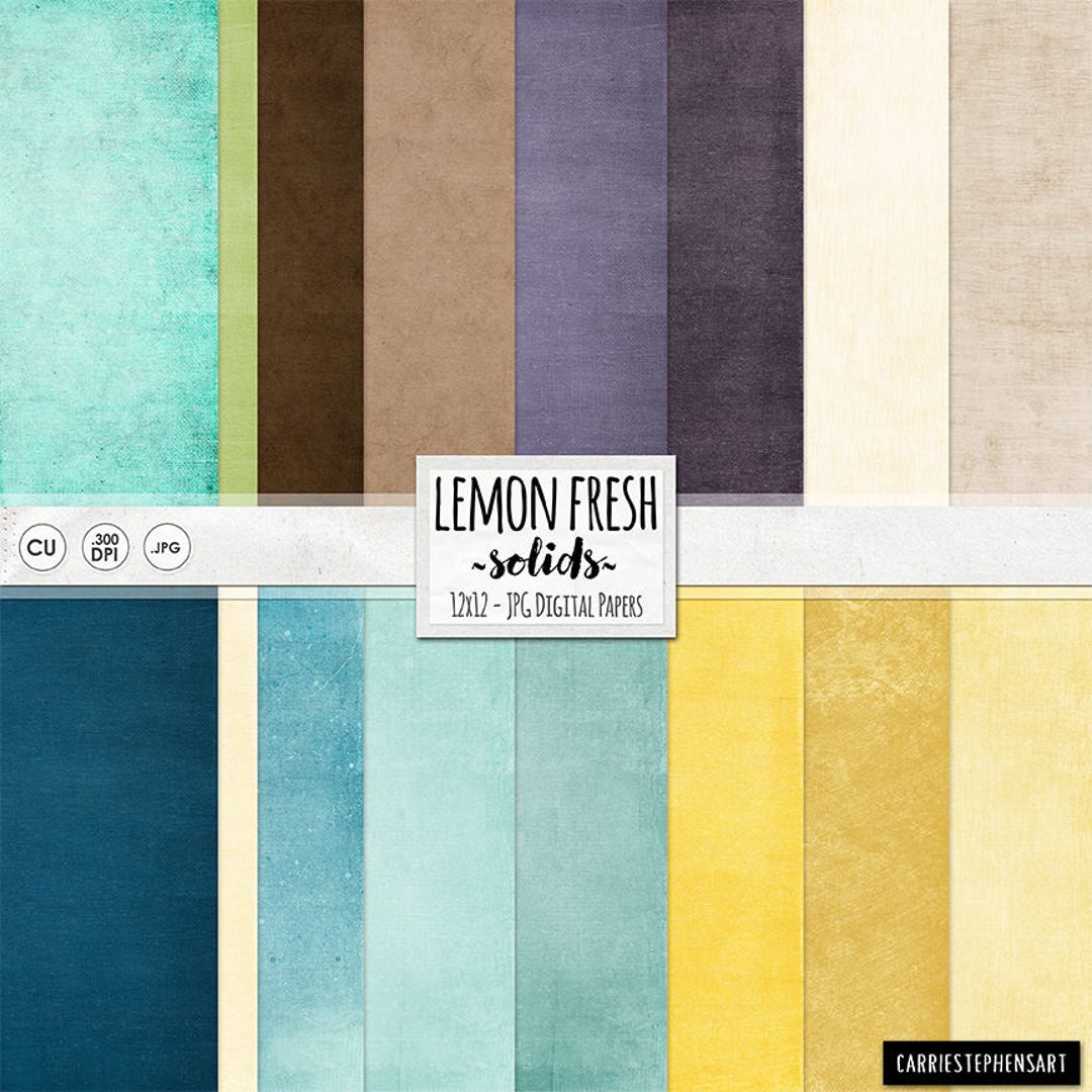 Lemon Yellow and Blue Solid Digital Papers Collection, Textured ...