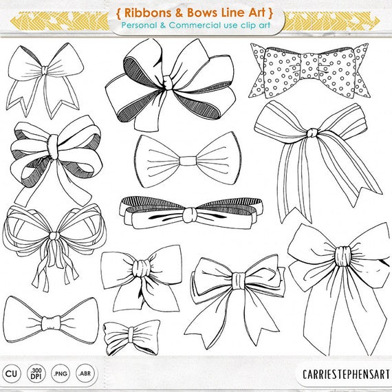 Ribbons & Bows Line Art Tied Bow Clipart Hand Drawn Digital - Etsy