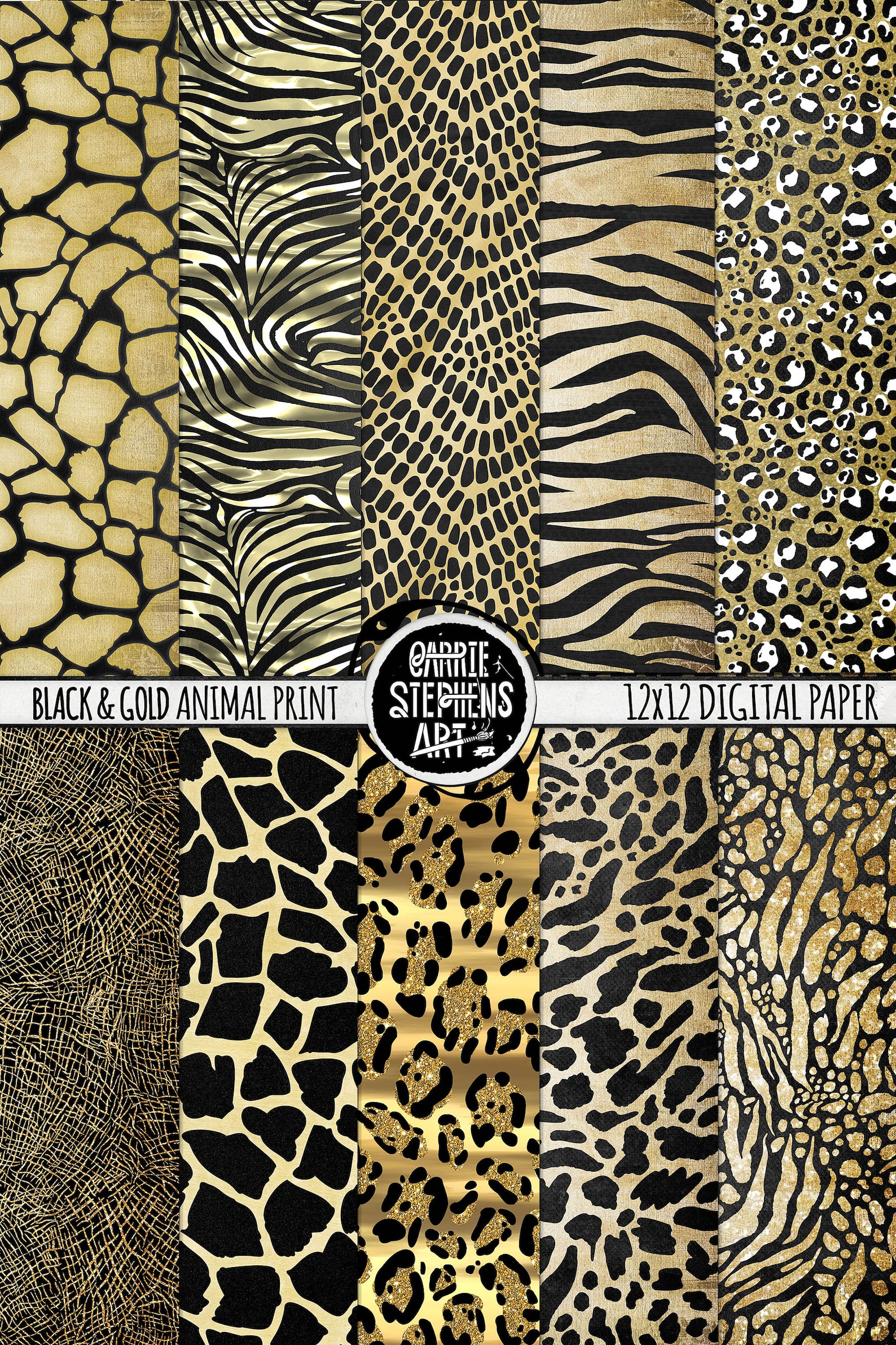 Black & Gold Animal Print Digital Paper Patterns - Etsy