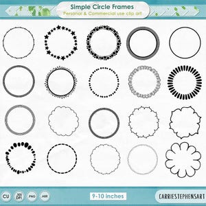 Simple Circle Frames, 9 Inch Round Clip Art Border Digital Stamp ...