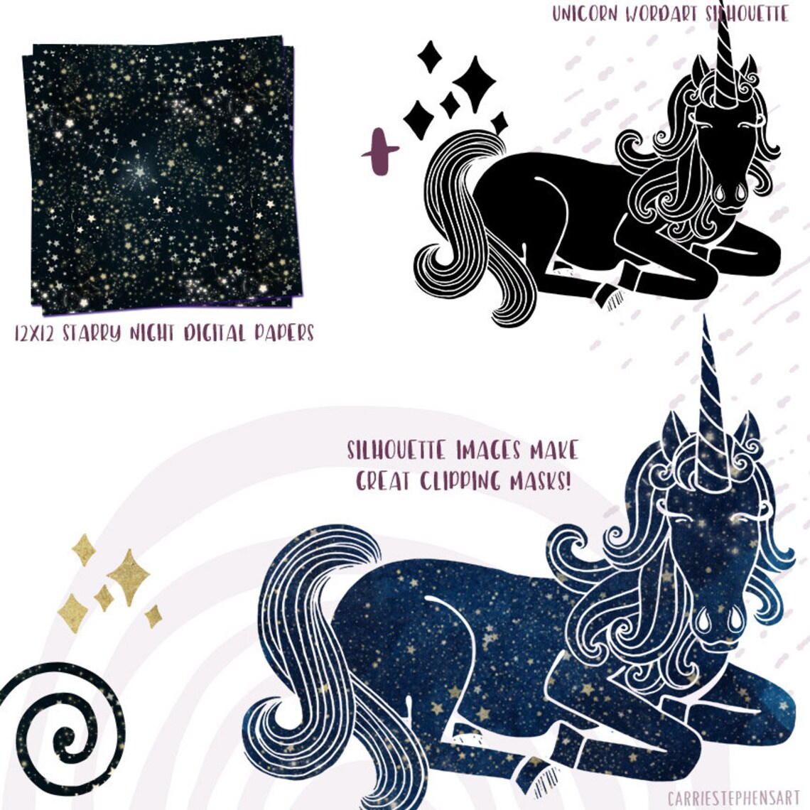 Unicorn Line Art Illustrations Printable Digital Stamps | Etsy