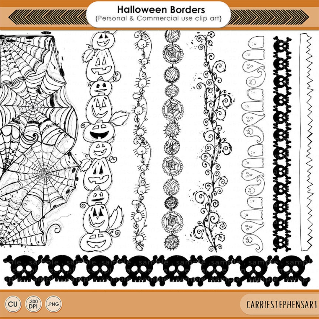 Halloween Border Clipart, Spider Web Doodles, Hand Drawn Halloween ...