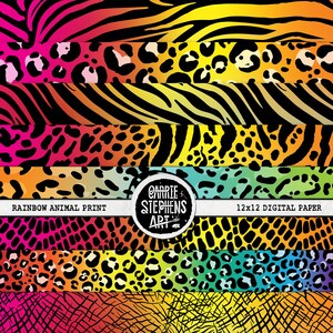Wild Animal Print Digital Paper, Exotic Rainbow Leopard Pattern ...
