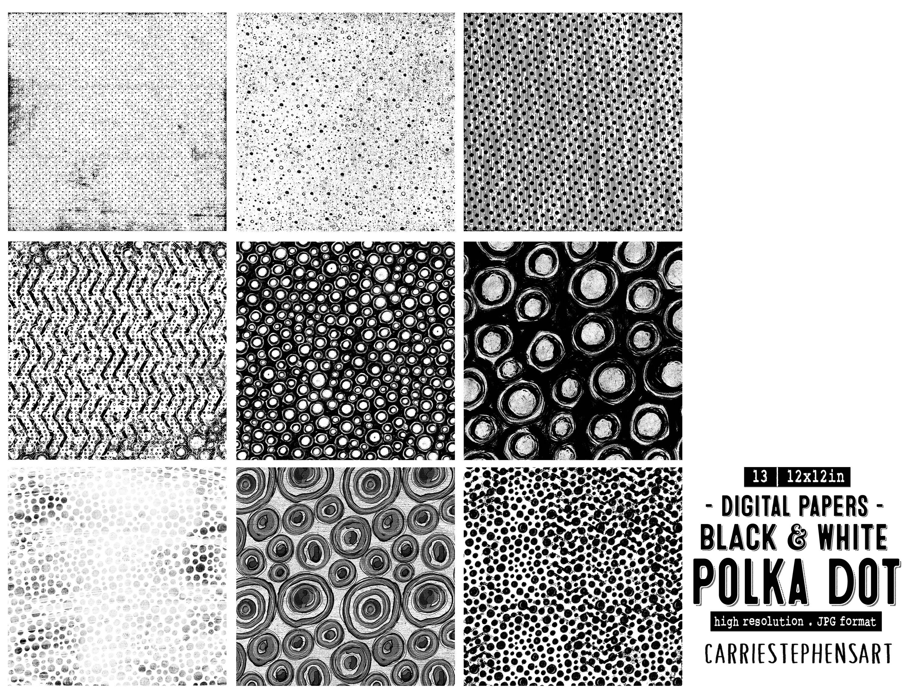 Black & White Polka Dot Digital Paper Pack 12x12 Backgrounds | Etsy