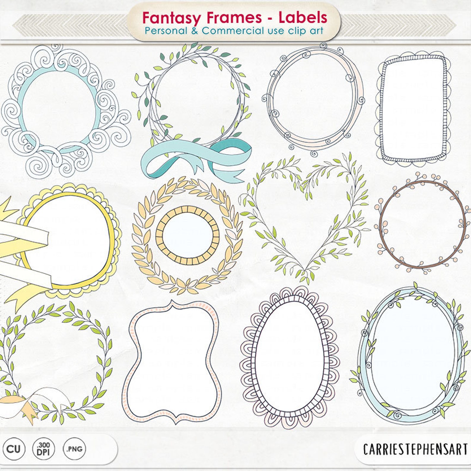 Frame & Label Clip Art Whimsical Decorative Borders Foliage - Etsy