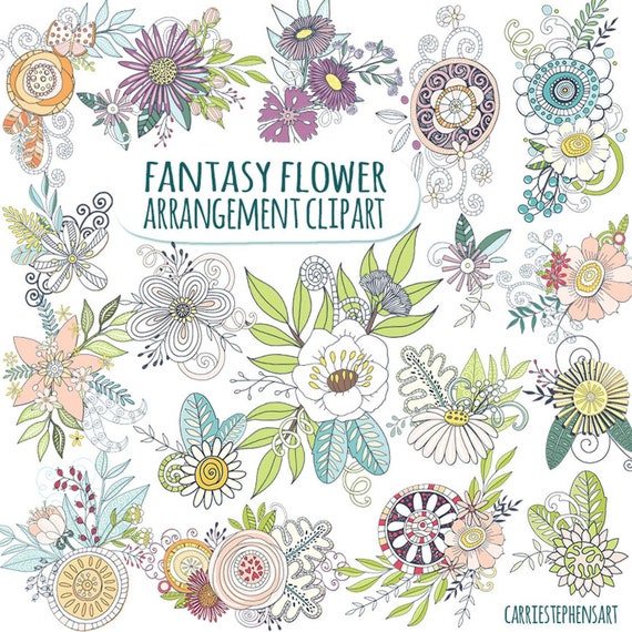 Whimsical Flower Clip Art, Boho Floral Bouquets, Arrangements ...