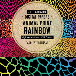 Wild Animal Print Digital Paper, Exotic Rainbow Leopard Pattern ...