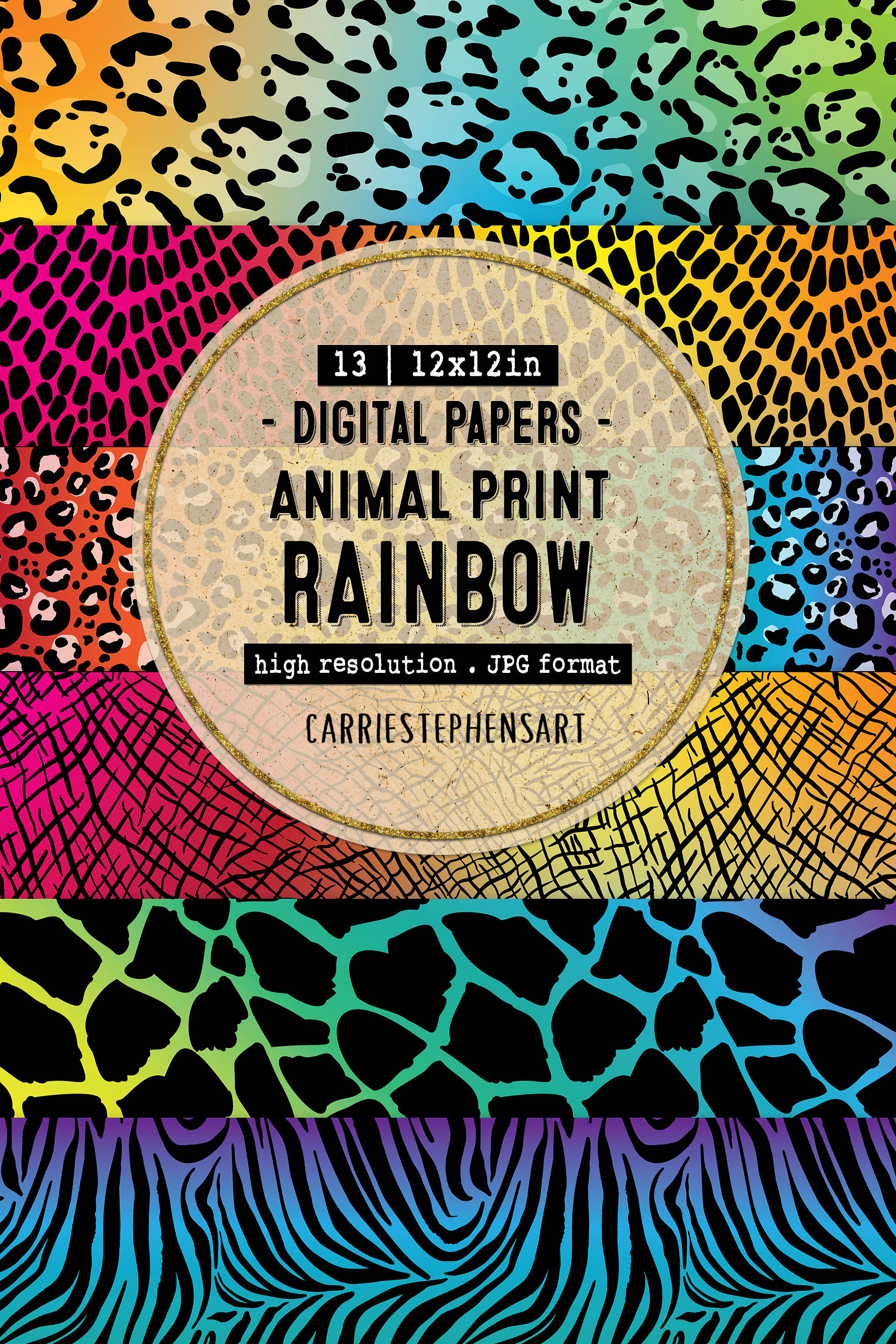 Wild Animal Print Digital Paper, Exotic Rainbow Leopard Pattern ...
